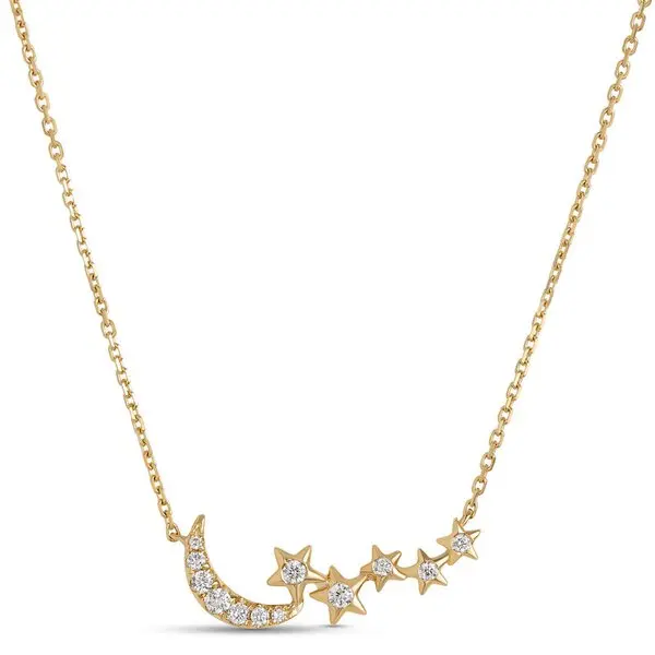 Benbridge Crescent Moon And Stars Diamond Pendant - Yg