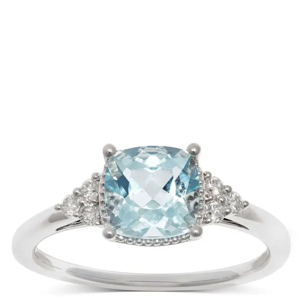 Benbridge Cushion Aquamarine And Diamond Ring - Blue