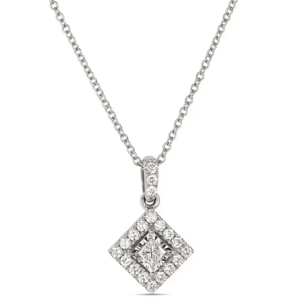 Benbridge Princess Cut Diamond Halo Pendant Necklace - Wg