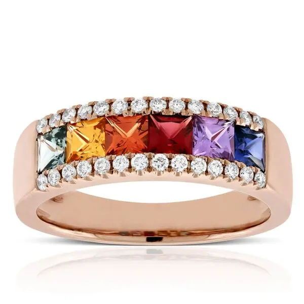 Benbridge 14k Rose Gold Rainbow Sapphire And Diamond Ring - Multicolored