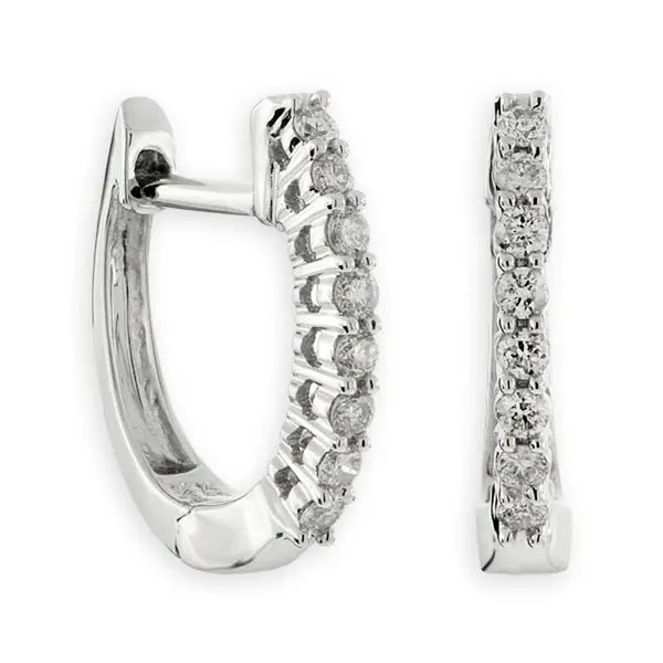 Benbridge 14k White Gold 12mm Oval Diamond Hoop Earrings - Wg