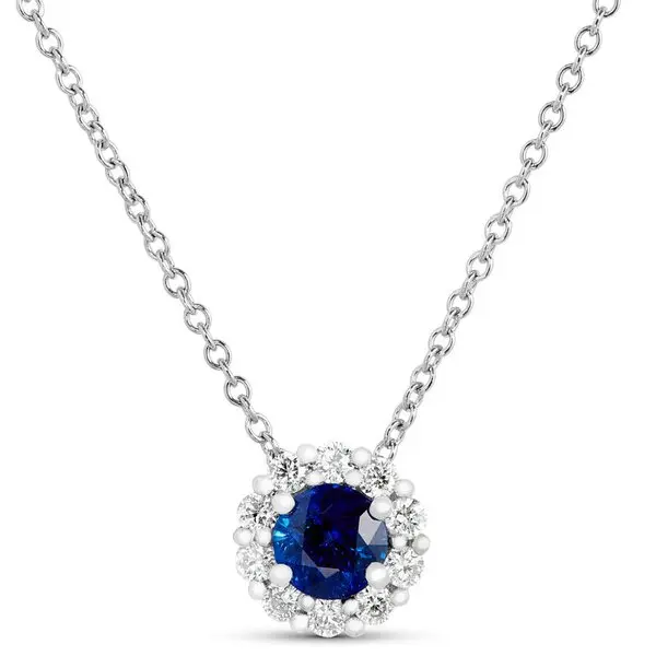 Benbridge Round Cut Sapphire And Diamond Halo Pendant Necklace - Blue