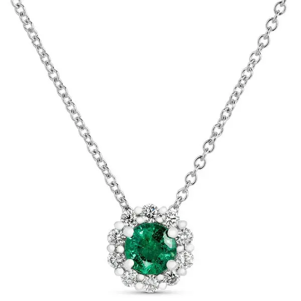 Benbridge Round Cut Emerald Diamond Halo Necklace - Green