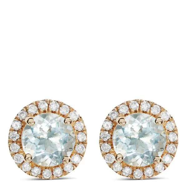 Benbridge Round Cut Aquamarine And Diamond Halo Stud Earrings - Blue