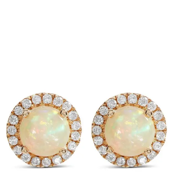 Benbridge Round Cut Opal And Diamond Halo Earrings - Yellow