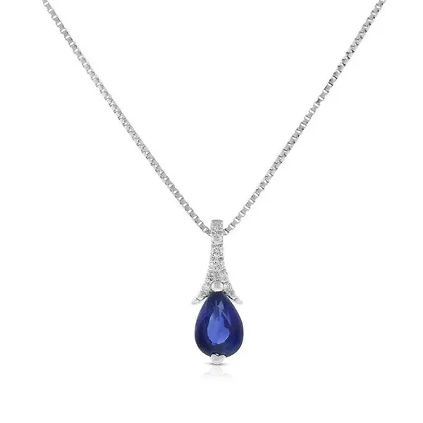 Benbridge Pear-shaped Sapphire And Diamond 14k White Gold Pendant Necklace - Blue