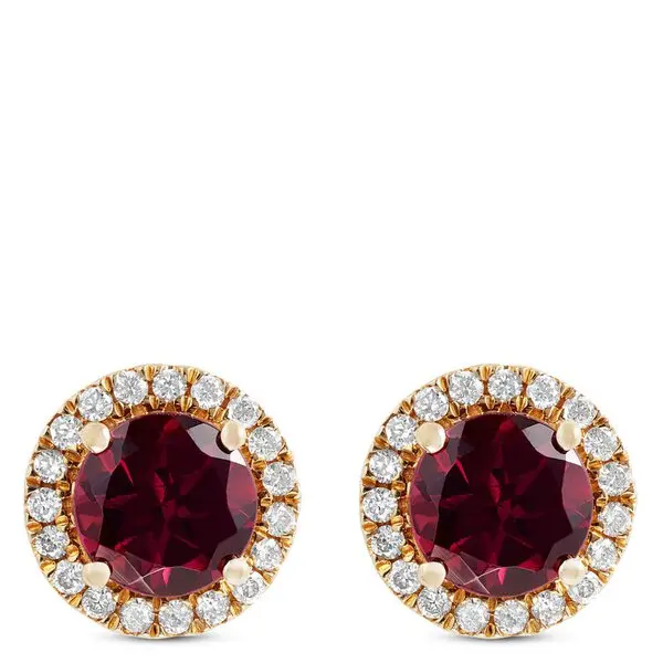 Benbridge Round Cut Rhodolite And Diamond Halo Stud Earrings - Red