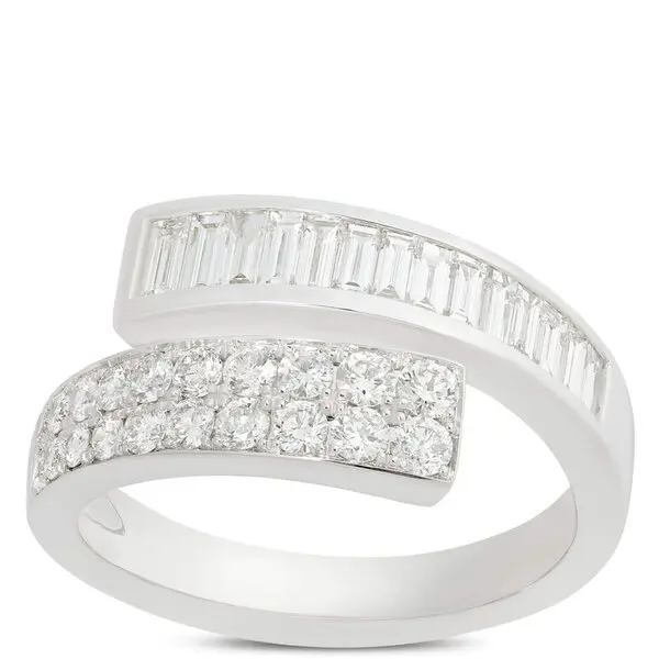 Benbridge Baguette And Round Cut Diamond Bypass Ring - Wg