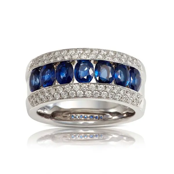 Benbridge Channel Set Sapphire And Diamond Band - Blue