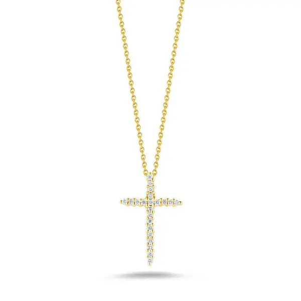 Roberto Coin Tiny Treasures 18k Diamond Cross Pendant Necklace - Yg