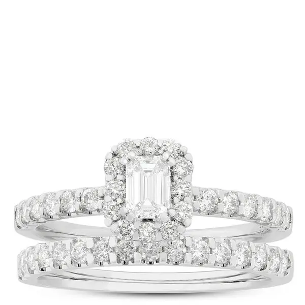 Benbridge Emerald Cut Diamond Bridal Set In 14k White Gold - Wg