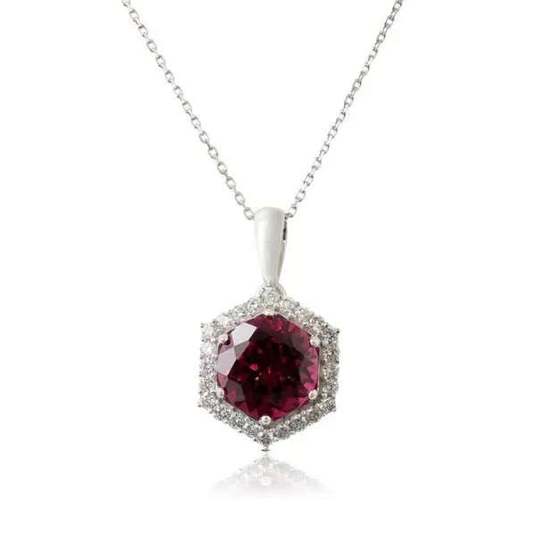 Benbridge Garnet And Diamond Hexagon Halo Necklace - Purple