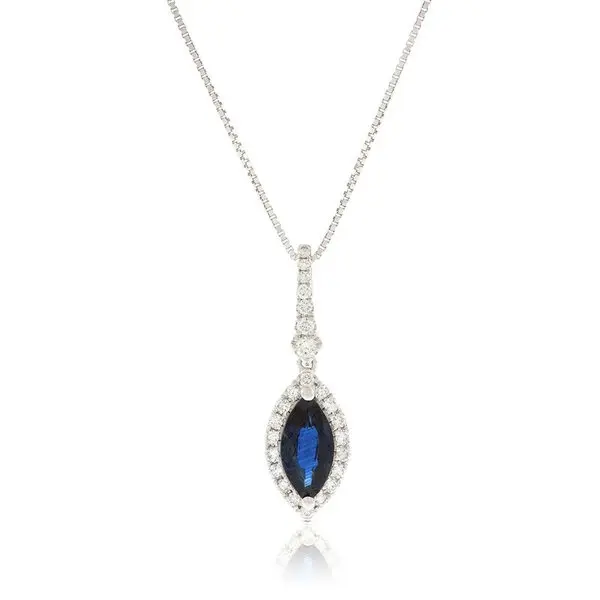 Benbridge Marquise Sapphire & Diamond Halo Necklace - Blue