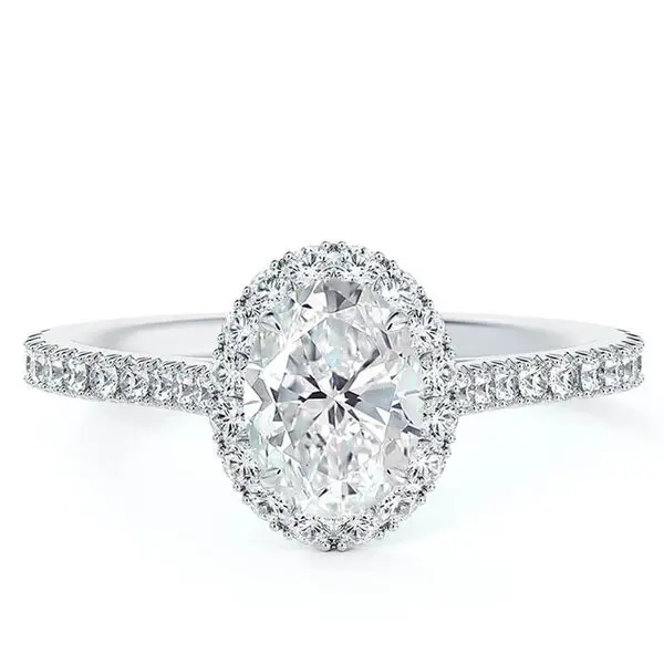 Benbridge De Beers Forevermark 18k White Gold Oval Diamond Halo Engagement Ring - Wg