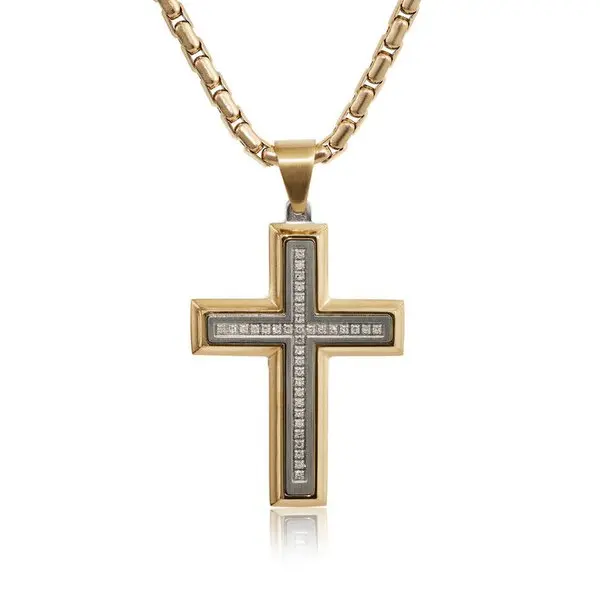 Benbridge Diamond, Stainless Steel And Ion Plated Gold Cross Pendant - Mixed Metals