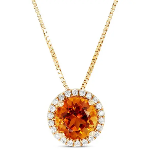 Benbridge Round Cut Citrine And Diamond Halo Pendant Necklace, 14k Gold - Yellow