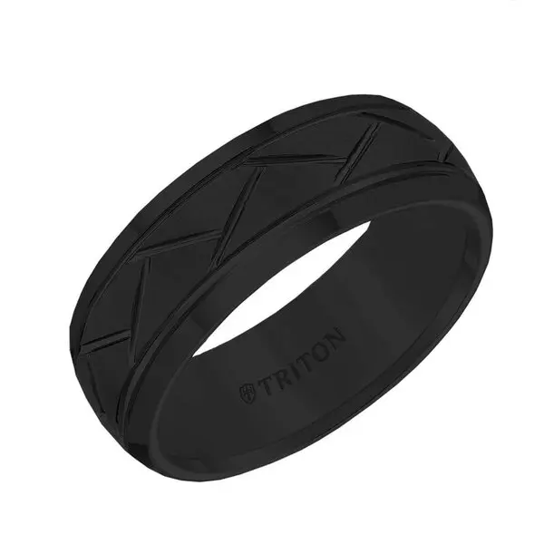 TRITON 8mm Bevel Edge Domed Wedding Band - Tungsten