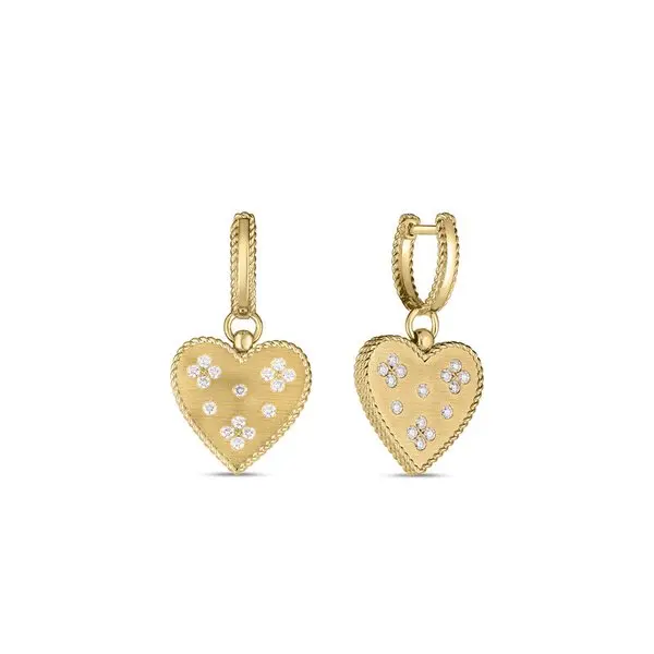 Roberto Coin Venetian Princess Heart Medallion Dangle Earrings - Yg