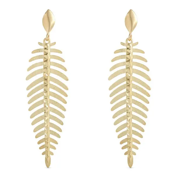 TOSCANO Ribbed Leaf Dangle Earrings - Yg