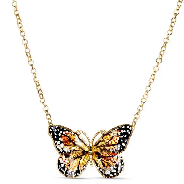 TOSCANO Enamel Monarch Butterfly Necklace 14k Yellow Gold - Yg