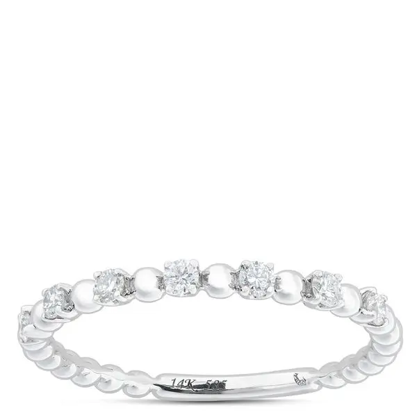 Benbridge Stackable Diamond And Beaded Band In 14k White Gold - Wg
