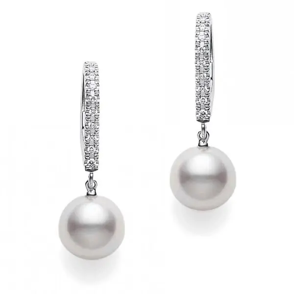 Mikimoto Akoya Cultured Pearl And Diamond Earrings - White
