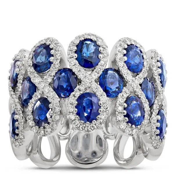 Benbridge Wide Three-row Sapphire And Diamond Ring - Blue