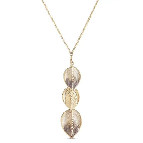 TOSCANO Triple Brown Enamel Leaf Necklace 14k Yellow Gold - Yg