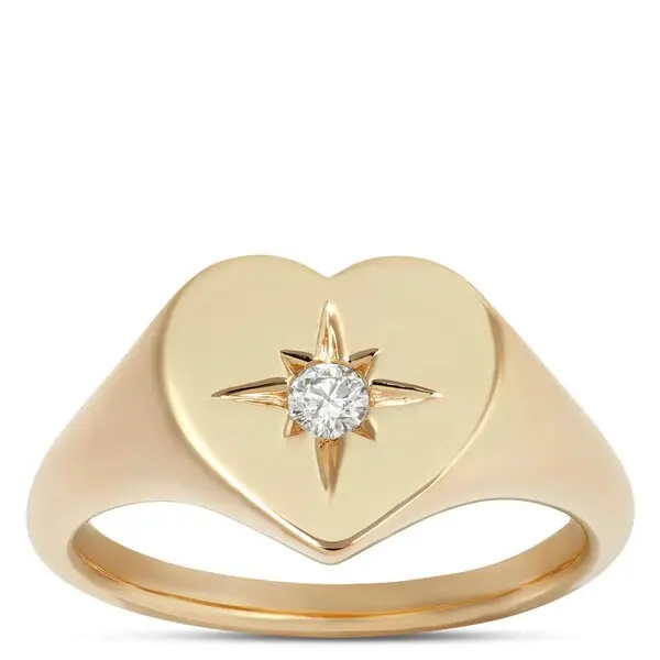IKUMA Heart-shaped Diamond Signet Pinky Ring 14k Yellow Gold - Yg