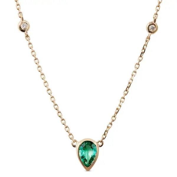 Benbridge Pear Cut Emerald And Diamond Necklace - Green