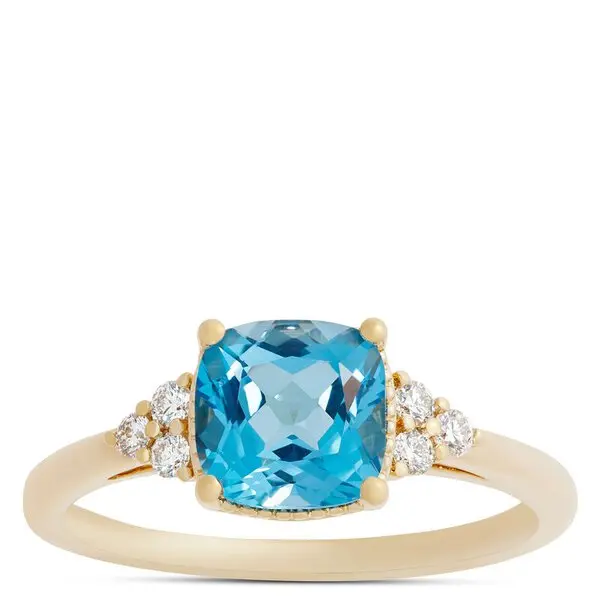 Benbridge Cushion Cut Topaz And Diamond Ring In 14k Yellow Gold - Blue