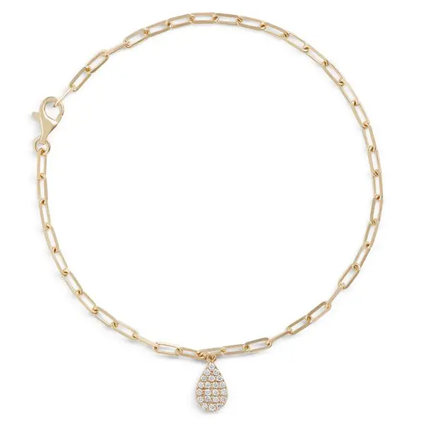 Benbridge Paperclip Chain Bracelet With Pear-shaped Pave Pendant - Yg