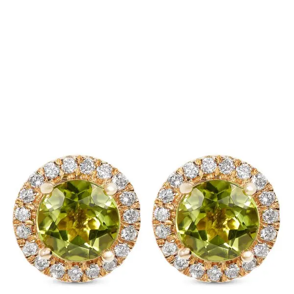 Benbridge Round Cut Peridot And Diamond Halo Stud Earrings - Green