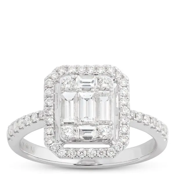 Benbridge 14k White Gold Baguette And Round Cut Diamond Halo Ring - Wg