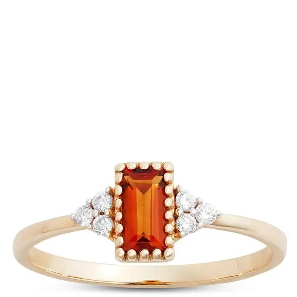 Benbridge Emerald Cut Citrine And Diamond Ring - Orange