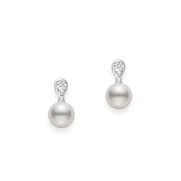 Mikimoto Diamond And Akoya Cultured Pearl Earrings - White