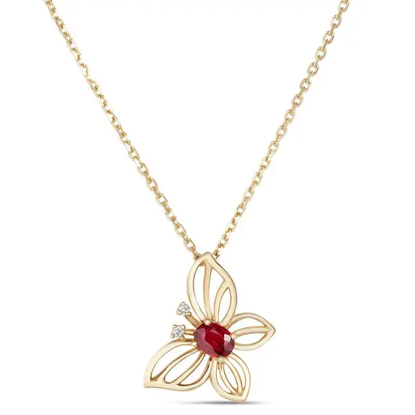 Benbridge Ruby And Diamond Butterfly Pendant In 14k Yellow Gold - Red