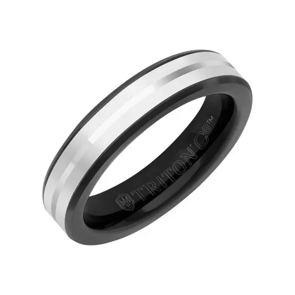 TRITON Ring Ceramic Inlay Silver-tone Center Line Band - Multi-tone