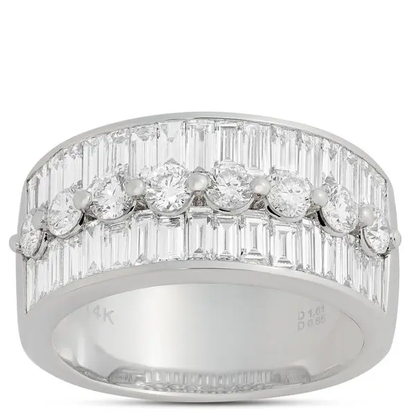 Benbridge Baguette And Round Diamond Ring In 14k White Gold - Wg