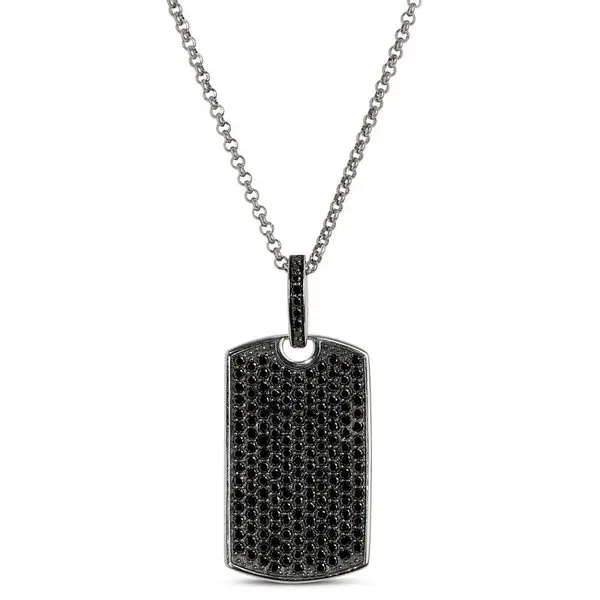 Benbridge Diamond On Rhodium Dog Tag Necklace - Black
