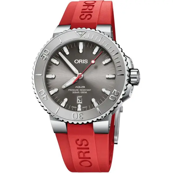 ORIS Aquis Date Relief Grey Dial Watch - Stainless Steel