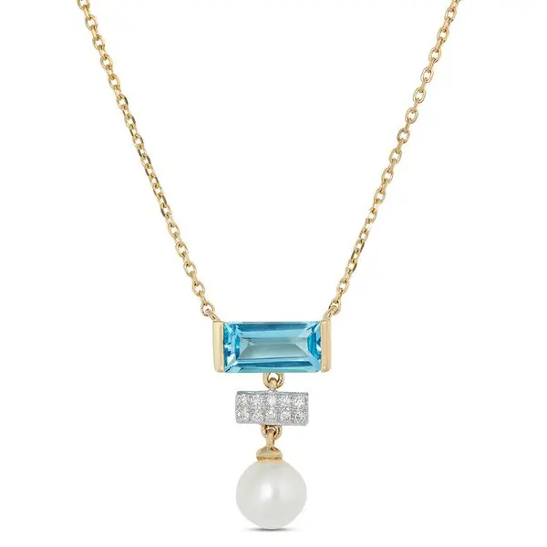Benbridge Pearl, Blue Topaz And Diamond 14k Yellow Gold Necklace - Multicolored