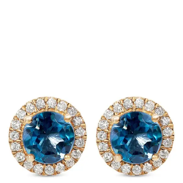 Benbridge Round Cut London Topaz And Diamond Halo Stud Earrings - Blue