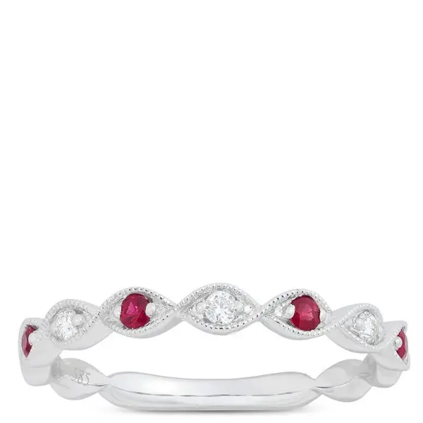 Benbridge Diamond And Ruby 14k White Gold Ring - Red