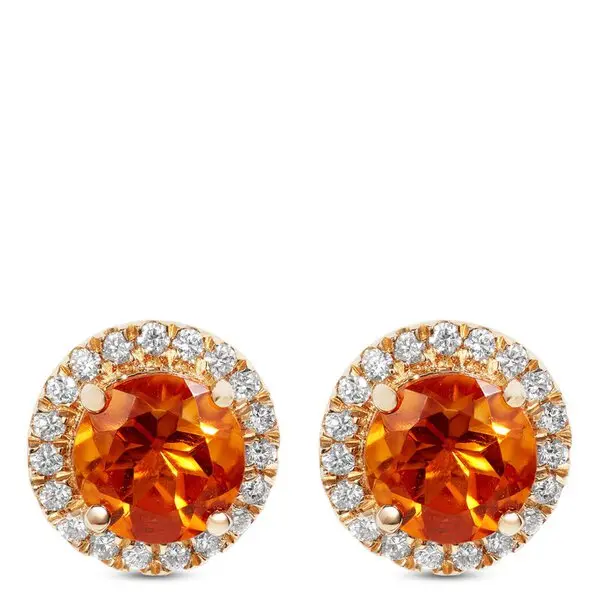 Benbridge Round Cut Citrine And Diamond Halo Stud Earrings - Orange