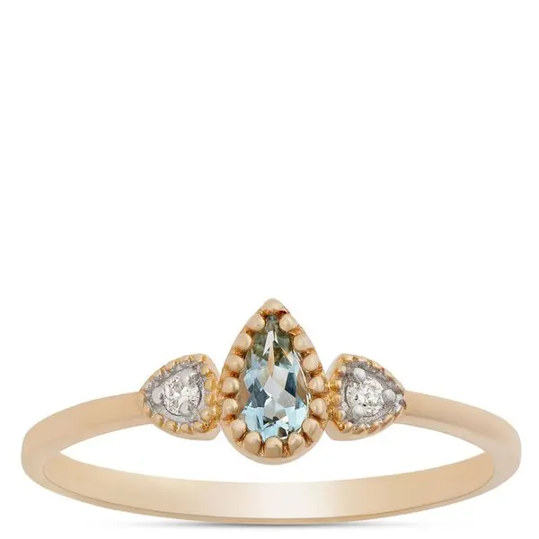 Benbridge Pear Aquamarine And Diamond 14k Yellow Gold Ring - Blue