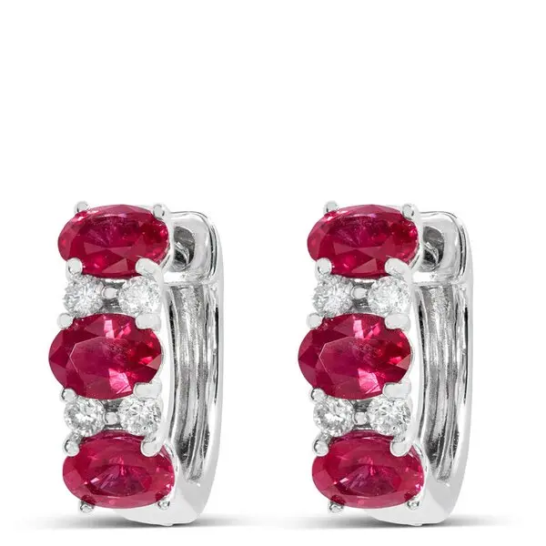 Benbridge Ruby And Diamond Hoop Earrings - Red