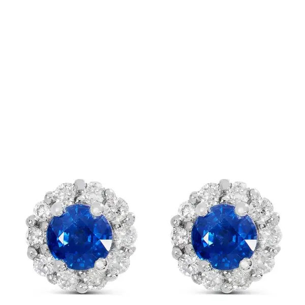 Benbridge Round Cut Sapphire Halo Stud Earrings - Blue