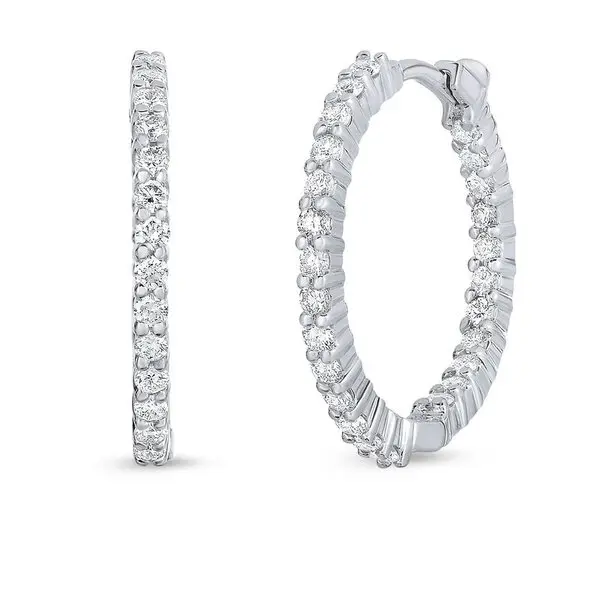 Roberto Coin Extra Small Inside Outside Diamond Hoop Earrings - Wg