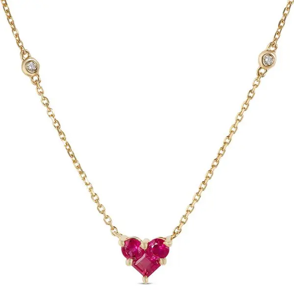 Benbridge Ruby Heart Necklace With Round Diamonds - Red